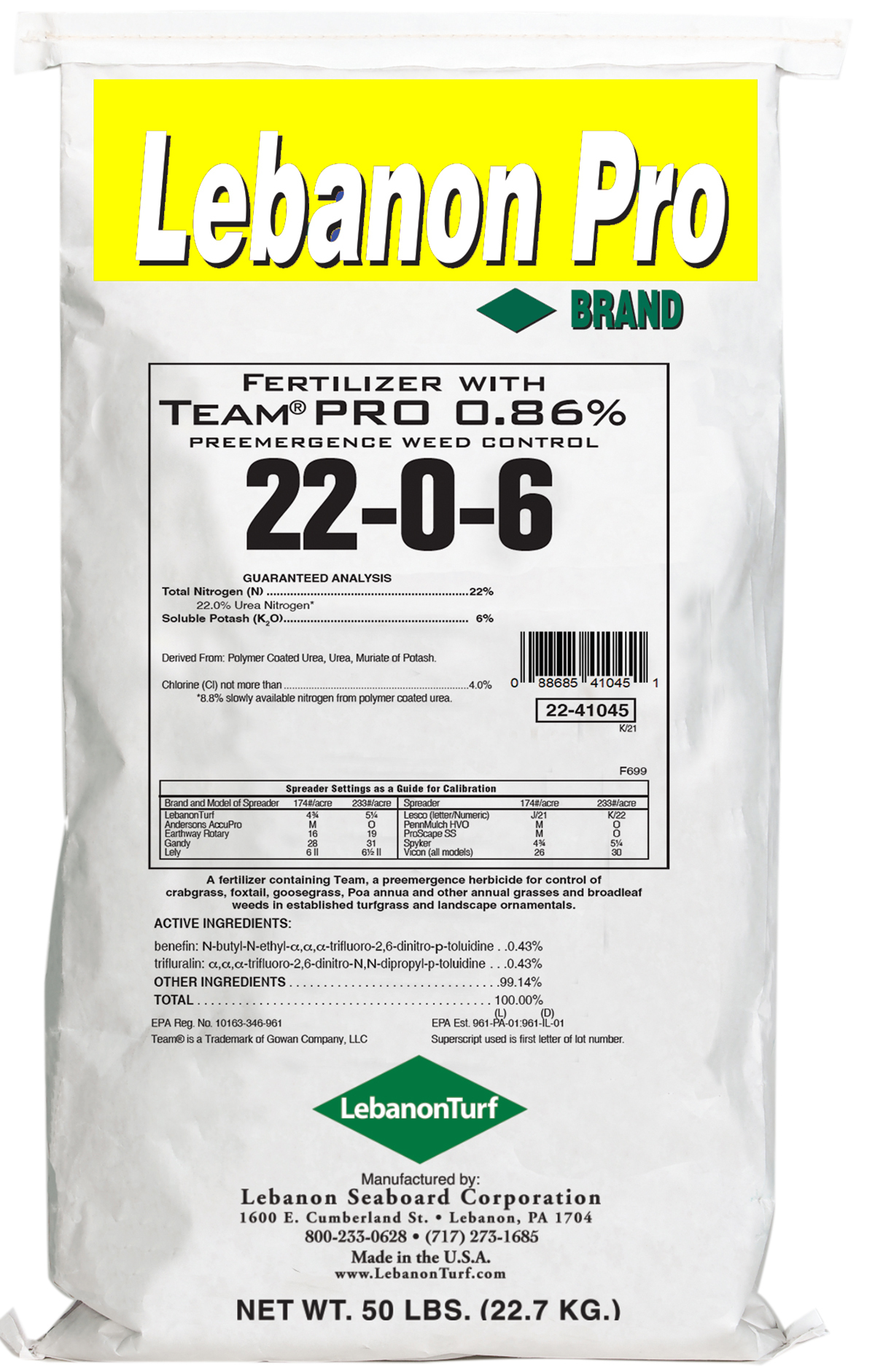 Lebanon Pro 22-0-6 40% PCU .86 Team Pro | LebanonTurf