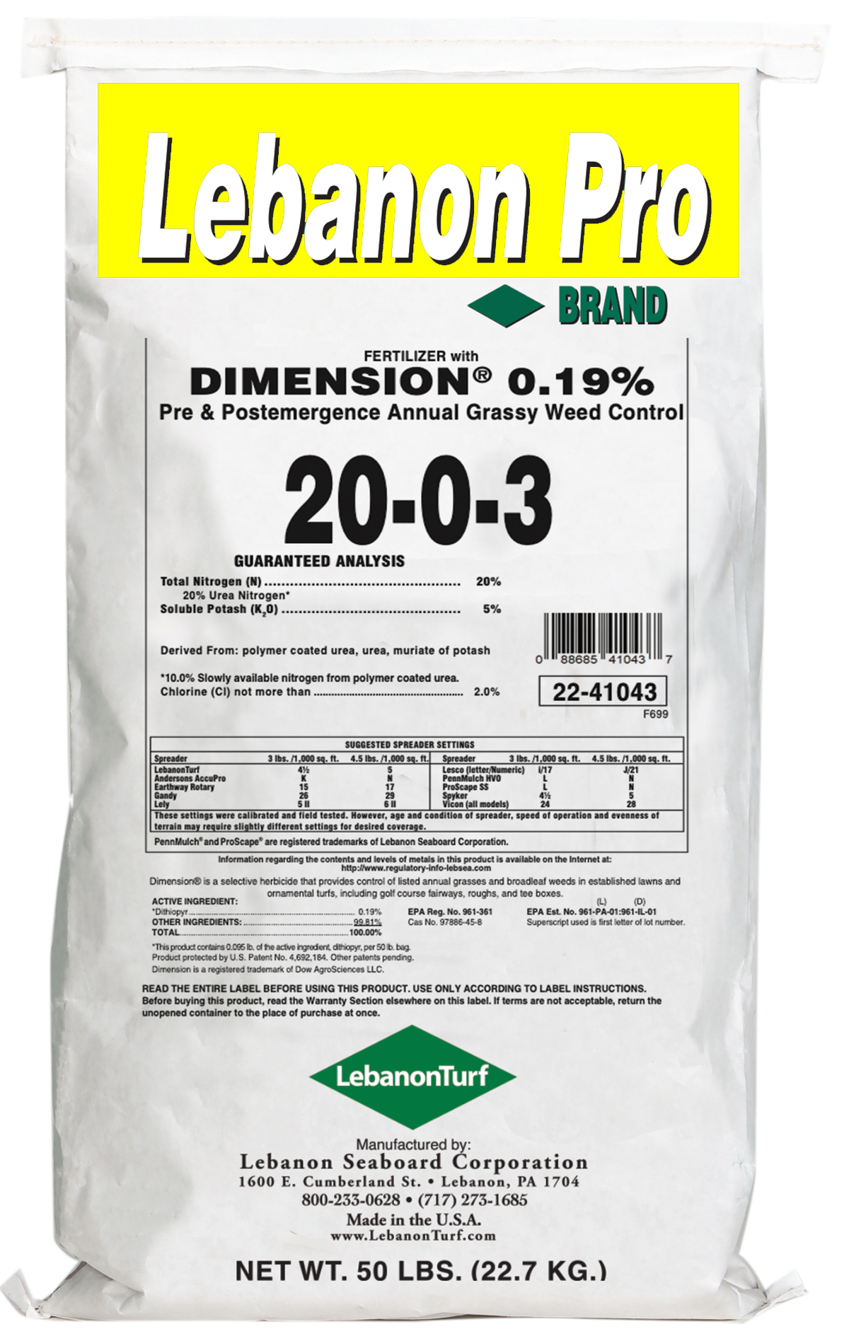 Lebanon Pro 20-0-3 50% PCU .19 Dimension | LebanonTurf