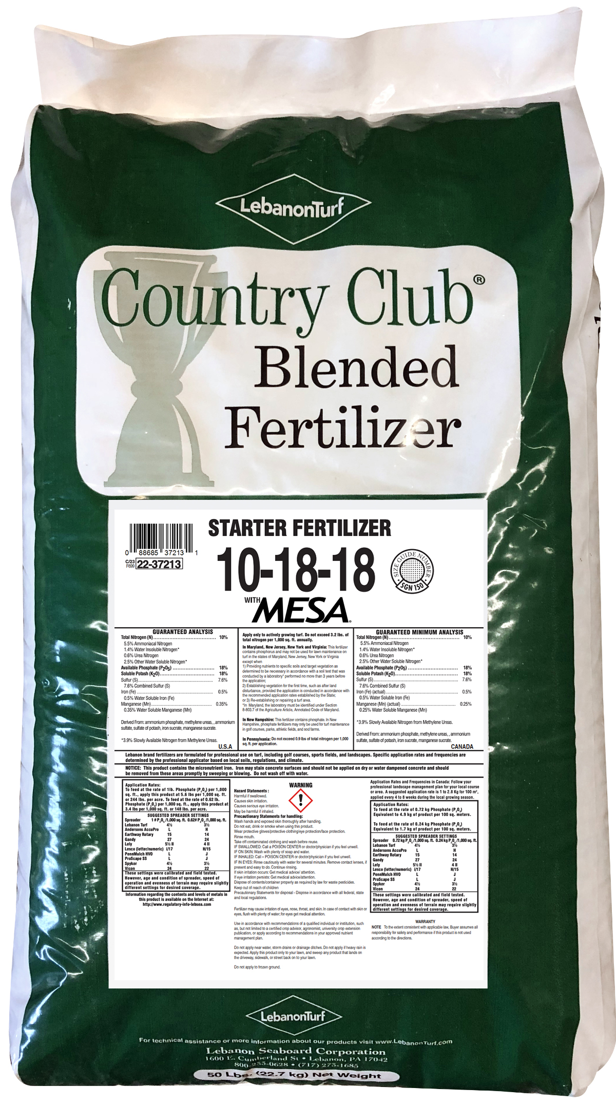 Country Club 10-18-18 55% MESA Starter Fertilizer SGN 150 | LebanonTurf
