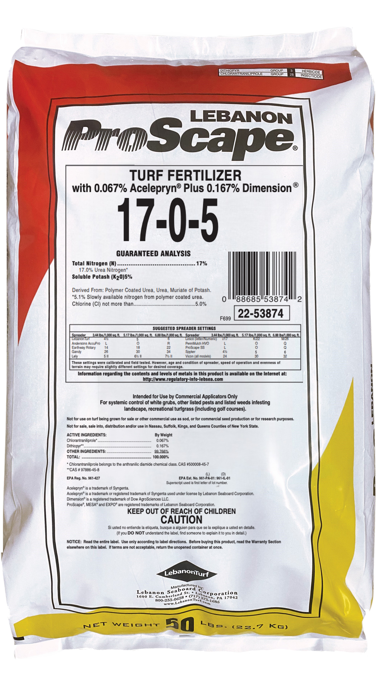 ProScape 17-0-5 30% PCU MOP .167 Dimension + .067 Acelepryn | LebanonTurf