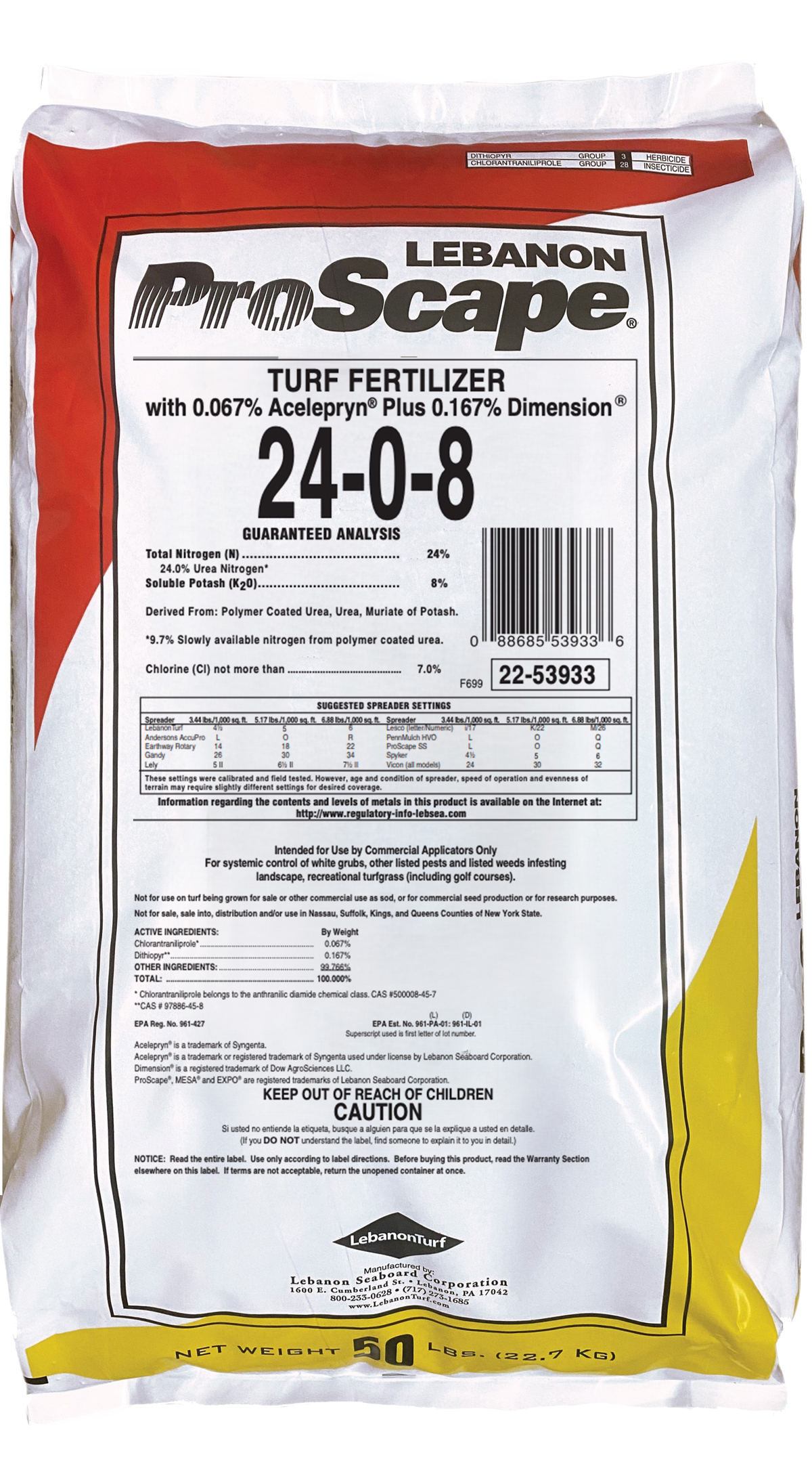 ProScape 24-0-8 40% PCU .167% Dimension + .067 Acelepryn | LebanonTurf